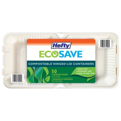 Hefty ECOSAVE 3-Compartment Hinged Lid Container, 9" x 9", 50 ct. - Sam ...