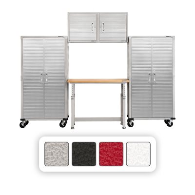 Seville Classics UltraHD 5 Piece Steel Garage Cabinet Storage Set with Height Adjustable Workbench 10 Feet Wide Granite Granite