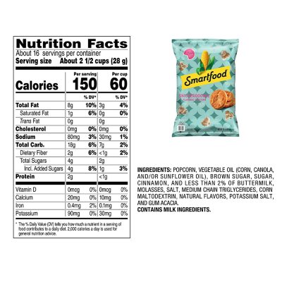 Smartfood Popcorn Nutrition Smartfood White Cheddar Popcorn, 36 × 45