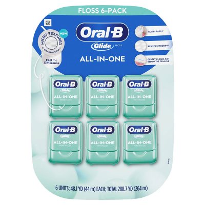 Oral-B Glide All-In-One Mint Flavor Dental Floss, 44 m, 6 pk. - Sam's Club