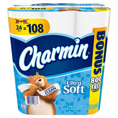 Charmin Ultra Soft Toilet Paper, 24 Bonus Rolls (108 Rolls) - Sam's Club