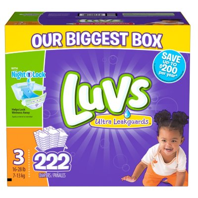 LUVS SIZE 3 DIAPERS 222 CT - Sam's Club