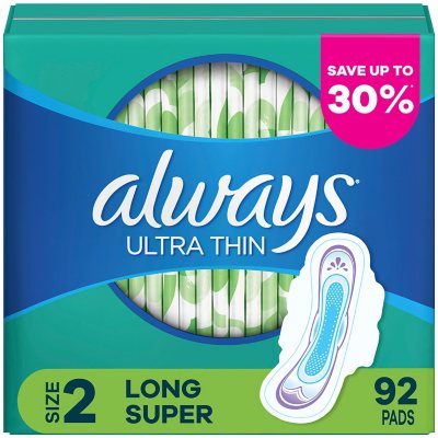 Always Ultra Thin Long Super Pads with Flexi-Wings, Unscented, Size 2 ...