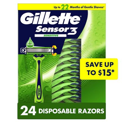 Gillette Sensor3 Sensitive Men's Disposable Razor, 24 ct. - Sam's Club