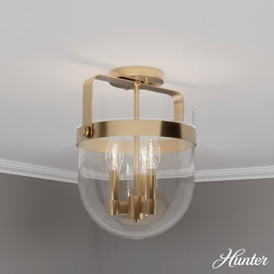 Hunter Karloff Alturas with Clear Glass 3 Light Flush Mount Ceiling ...