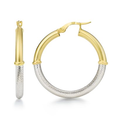 Click here for Two Tone High Polish & Textured Hoop Earrings in 1... prices