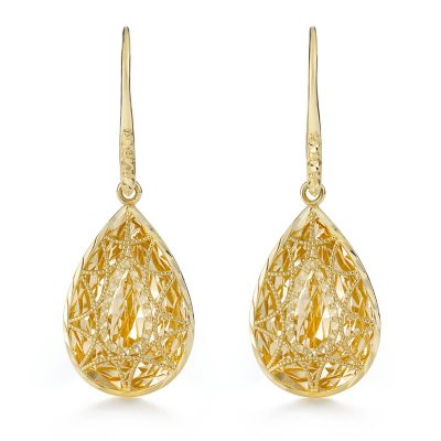Click here for 14Kt YG Double Diamond Cut Teardrop Lever Earring prices