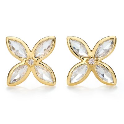 Click here for Lab White Sapphire MQ Flower Earring-14Kt Yellow G... prices