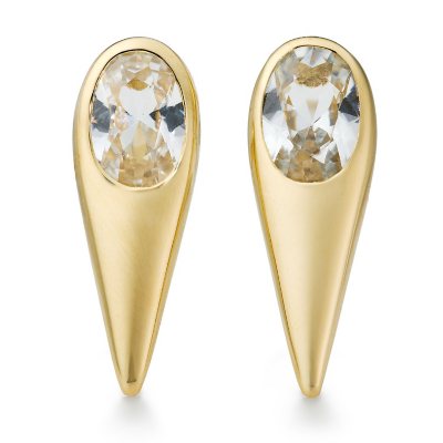 Click here for Lab White Sapphire Oval Bezel Earring-14Kt Yellow... prices