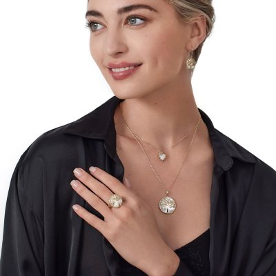 Tree of Life Mother of Pearl Ring 14K Yellow Gold