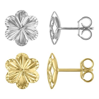 Click here for Diamond Cut Flower Stud Earrings in 14K Gold:- Whi... prices