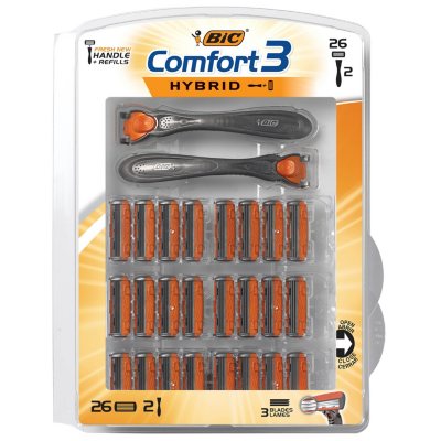 BIC Comfort 3 Hybrid Men's Disposable Razor, 2 Handles + 26 Refill ...