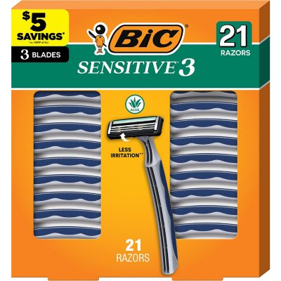 BIC Sensitive 3 Disposable Razors for Men, 3 Blade, 21 ct. - Sam's Club