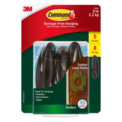 Command Outdoor Large Metallic Bronze Hook, 5 Hook, 8 Strips - Sam's Club