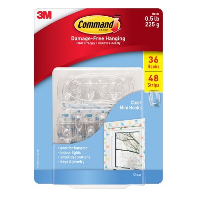 Command Clear Mini Hooks, Clear, 36 hooks, 48 strips - Sam's Club