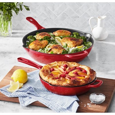 Click here for 2-Piece Enamel Cast Iron Skillet Set (Red):- Red prices
