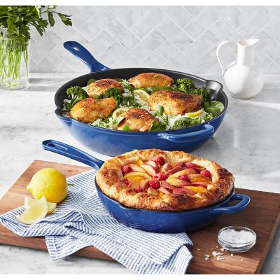 Click here for 2-Piece Enamel Cast Iron Skillet Set (Blue):- Blue prices