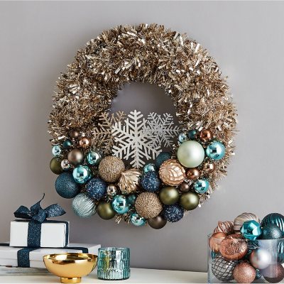 Member s Mark 24 Shatterproof Ornament Tinsel Wreath Blue Sam s Club