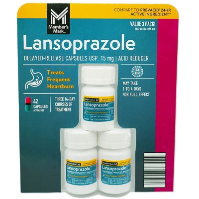 Member's Mark Delayed-Release Acid Reducer Capsules, Lansoprazole 15mg ...