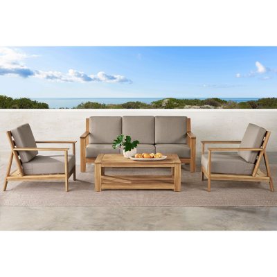 Member s Mark Lisbon Teak Deep Seating Set with Sunbrella Fabric 4pc