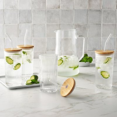 Click here for 4-pack Glass Tumblers with Lids - Clear:- Clear prices