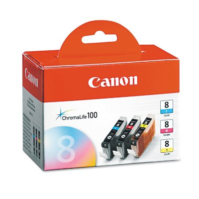 Canon 8 ChromaLife100 Ink Tank Cartridge, Cyan/Magenta/Yellow (3 pk ...