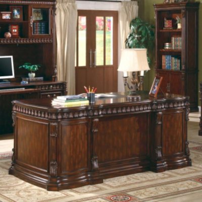 Union Hill Double Pedestal Desk with Leather Insert Top, Rich Brown ...