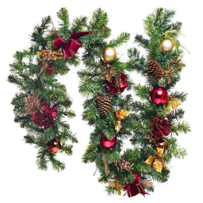 9' Traditional Prelit Garland - Gold & Maroon - Sam's Club