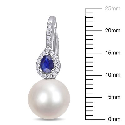 Stella Grace 14K White Gold Freshwater Cultured Pearl Sapphire Diamond Accent Leverback Earrings Women s
