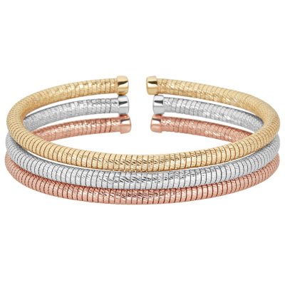 Italian Sterling Silver and 18K Gold Plated Diamond Cut Bangle Set ...