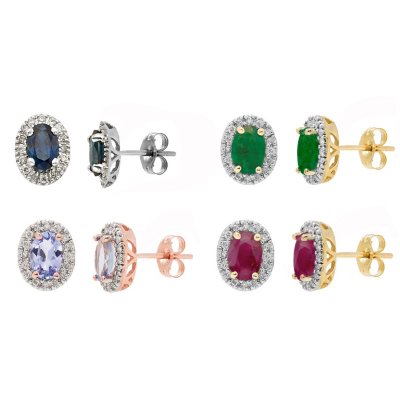 Click here for Oval Cut Gemstone & Diamond Halo Stud Earrings in... prices