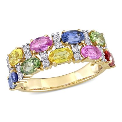 Multicolor Sapphire Two Row Ring in 14K Yellow Gold - Sam's Club
