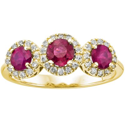 Click here for 3 Stone Genuine Ruby and .19CT. T. W. Diamond Ring... prices