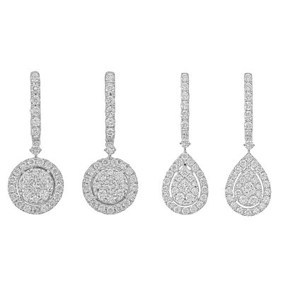 Click here for 1.0 CT. T. W. Pear Shaped Diamond Halo Dangle Earr... prices