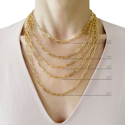 14K Gold Paperclip Chain Necklace 24