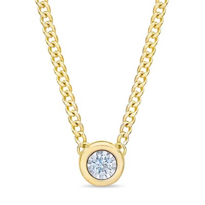 Click here for 0.18 CT. T. W. Diamond Bezel Necklace in 14K Yello... prices