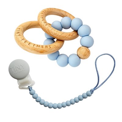 Tiny Teethers Designs Silicone and Beech Teething Rattle and Pacifier ...