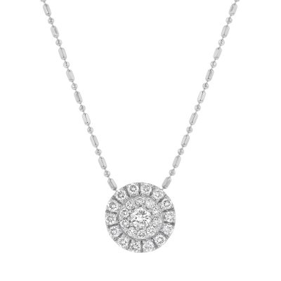 Click here for 0.50 CT. T. W. Round Cut Cluster Halo Diamond Pend... prices