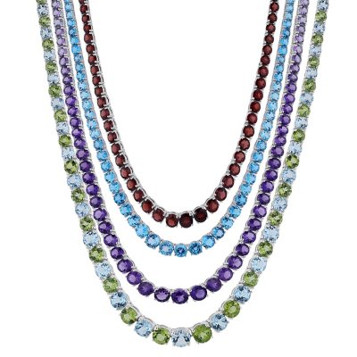 Click here for Graduated Gemstone Tennis Necklace in Sterling Sil... prices