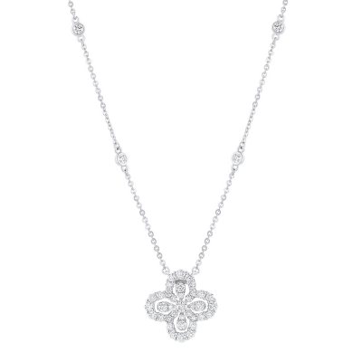 Click here for 1.0 CT. T. W. Round Cut Flower Diamond Necklace in... prices