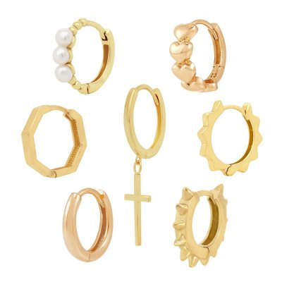 Click here for Micro Mini 14K Yellow Gold Hexagon Huggie Earrings... prices