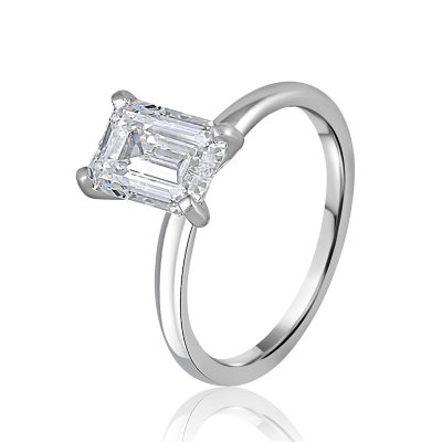 Lab Created Emerald Cut Solitaire Diamond Ring in 18K Gold