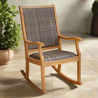 Click here for Teak and Wicker Rocking Chair with Built-in Cushio... prices