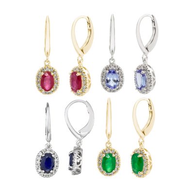 Click here for Genuine Gemstone & 0.16CT. T. W. Diamond Halo Earr... prices
