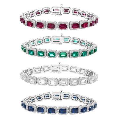 Click here for Emerald Cut Lab Created Gemstone Halo Tennis Brace... prices