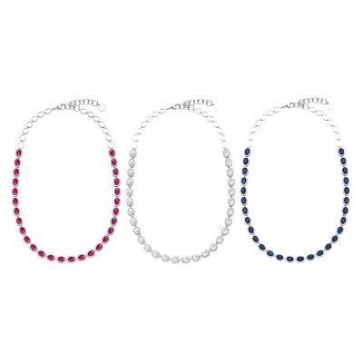 Click here for Oval Cut Gemstone Halo Tennis Necklace in Sterling... prices