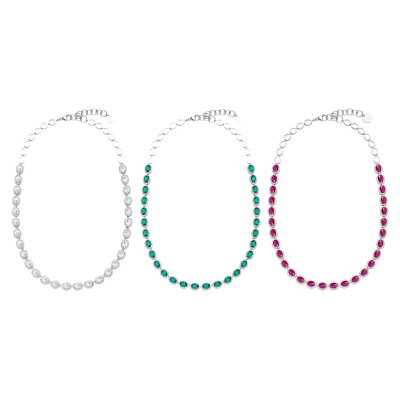 Click here for Oval Cut Gemstone Halo Tennis Necklace in Sterling... prices