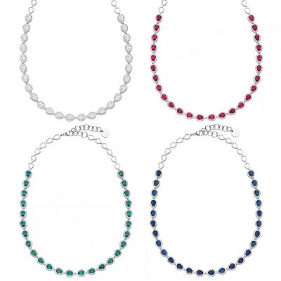 Click here for Pear Cut Lab Created White Sapphire Halo Tennis Ne... prices