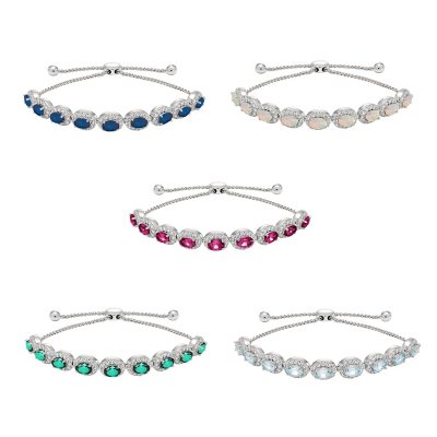 Click here for Oval Cut Lab Created Gemstone Halo Bolo Bracelet i... prices