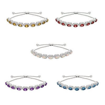 Click here for Oval Cut Lab Created Gemstone Halo Bolo Bracelet i... prices